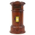A mahogany table top letter box in the form of a postbox, 42m high.
