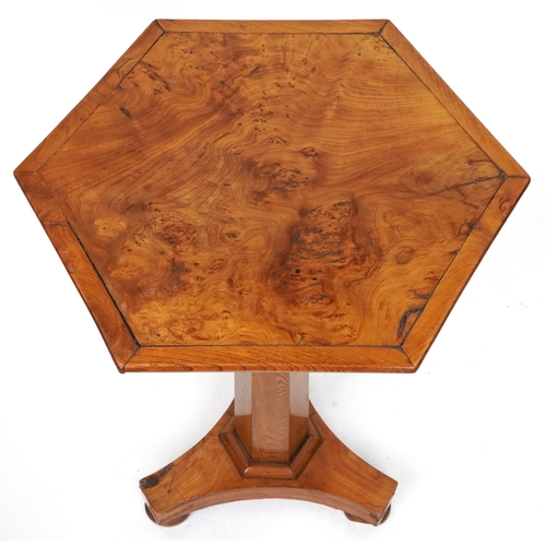 A Victorian pollard oak hexagonal occasional table raised on a tapering ...