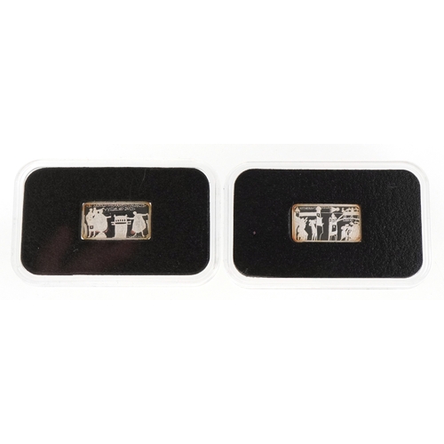 Two 2016 Battle of Hastings Bayeux Tapestry fine silver proof fifty pence ingots.