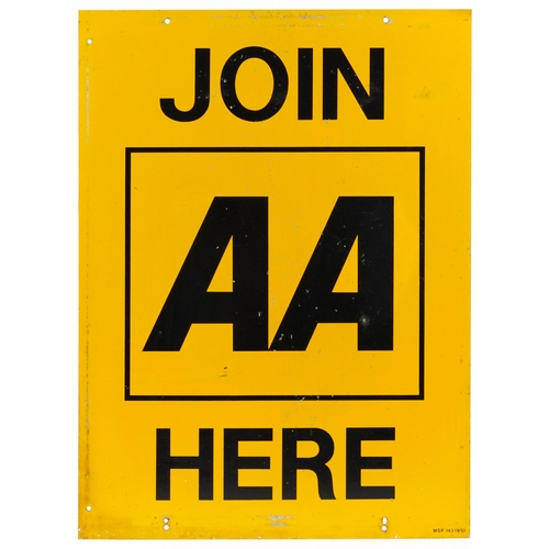 A vintage motoring interest double sided AA enamel tin sign, 61cm x 46cm.