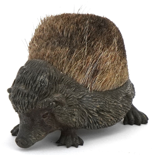 A novelty Victorian bronze pen wipe in the form of a hedgehog, 9cm in ...