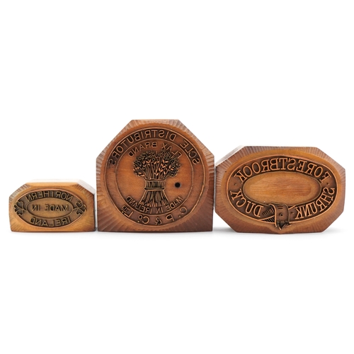 Three woodblock and copper letterpress stamps including a Flax Brand ...