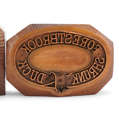 Three woodblock and copper letterpress stamps including a Flax Brand ...