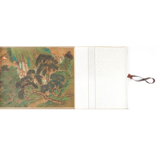 A Chinese hanging scroll with Song Dynasty design print, 445cm x 49cm.