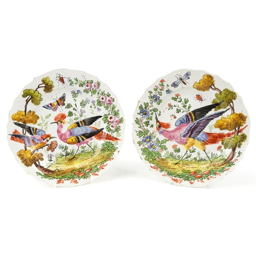Two early 20th century Chelsea porcelain plates hand painted with birds ...