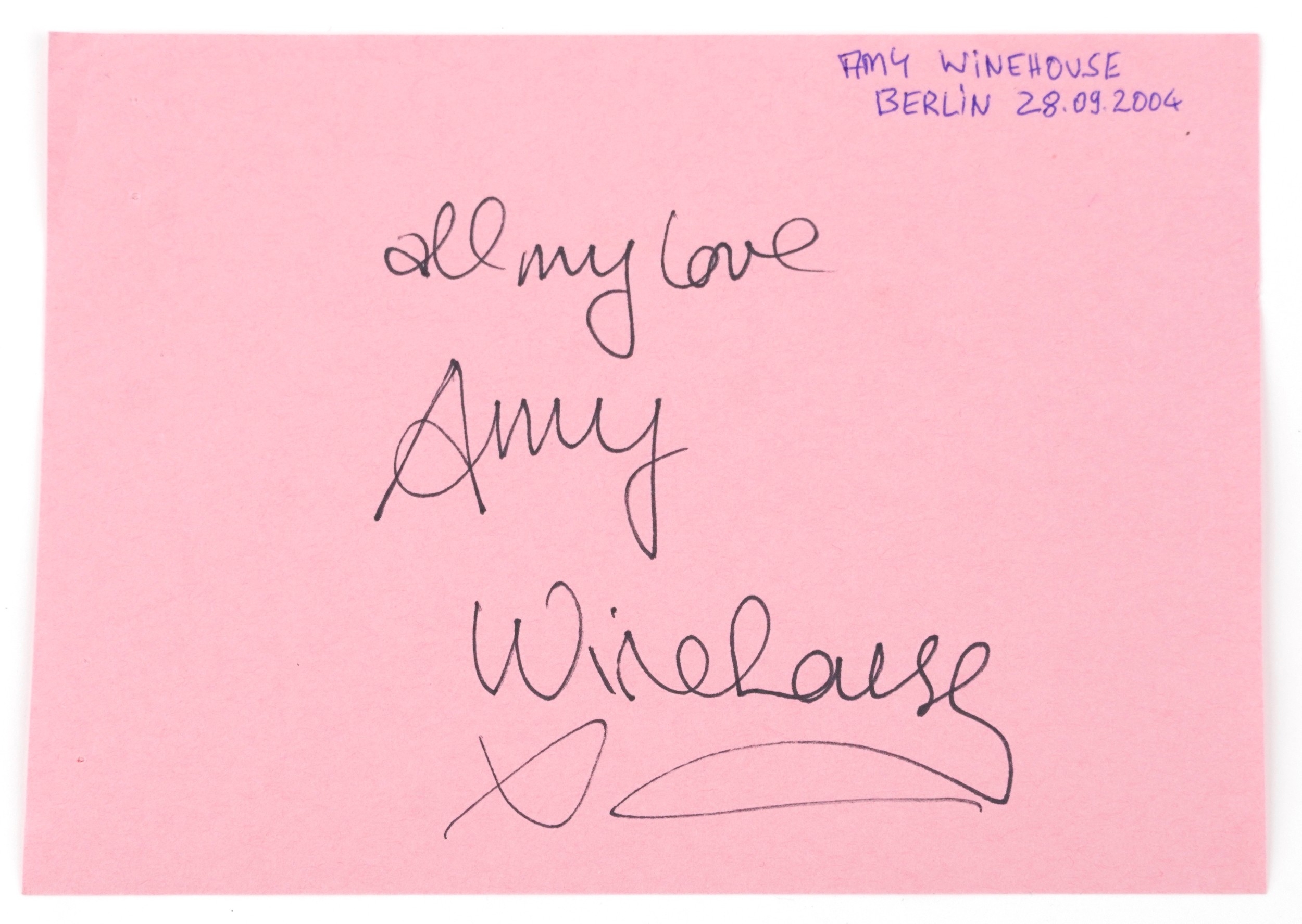 Amy Winehouse ink signature on paper - All my love Amy Winehouse ...