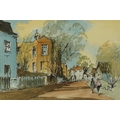 Lewis Oswald - Village street scene, 20th century watercolour and ink ...