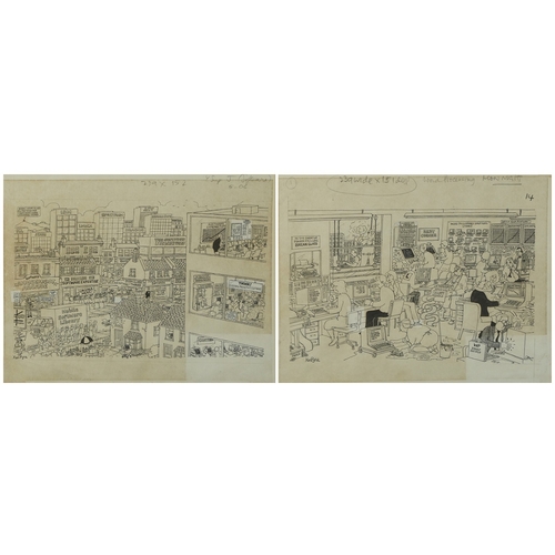 Ken Pyne - Two comical ink illustrations with pencil notes, Word ...