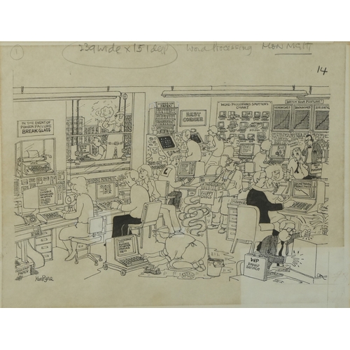 Ken Pyne - Two comical ink illustrations with pencil notes, Word ...