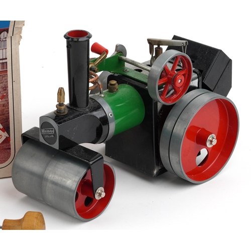 A vintage Mamod steam engine with original box, 25cm wide.