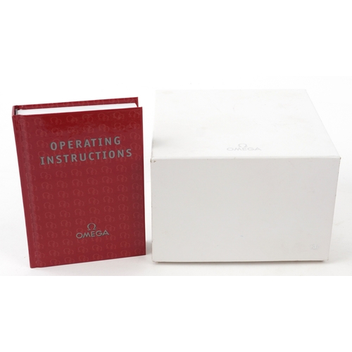 Omega, a gentlemen's red leather Omega wristwatch box with cardboard ...