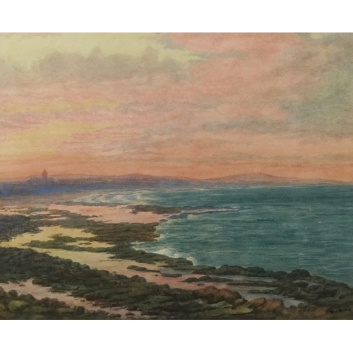 Fred J Maher - Sunset on the beach, 20th century watercolour on paper ...