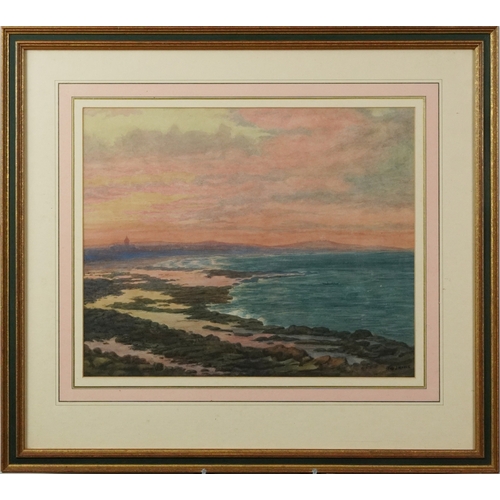 Fred J Maher - Sunset on the beach, 20th century watercolour on paper ...