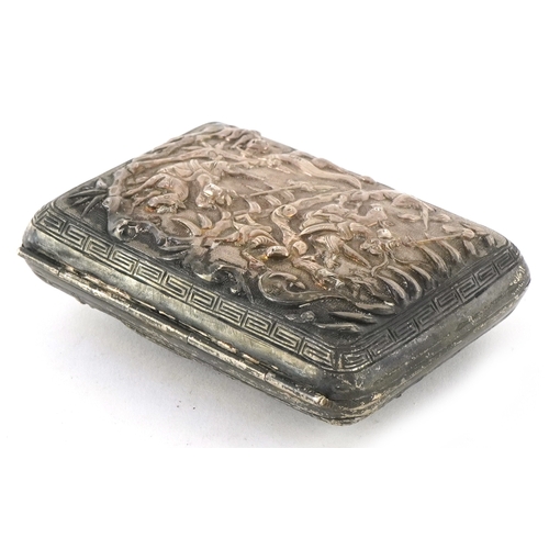 A Chinese export unmarked silver cigarette case profusely embossed with ...