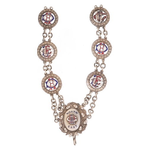 A white metal and enamel mayoral chain of office with enamelled ...