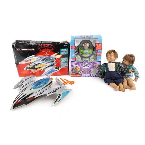 Vintage and later toys comprising a Disney Buzz Lightyear, Batman ...