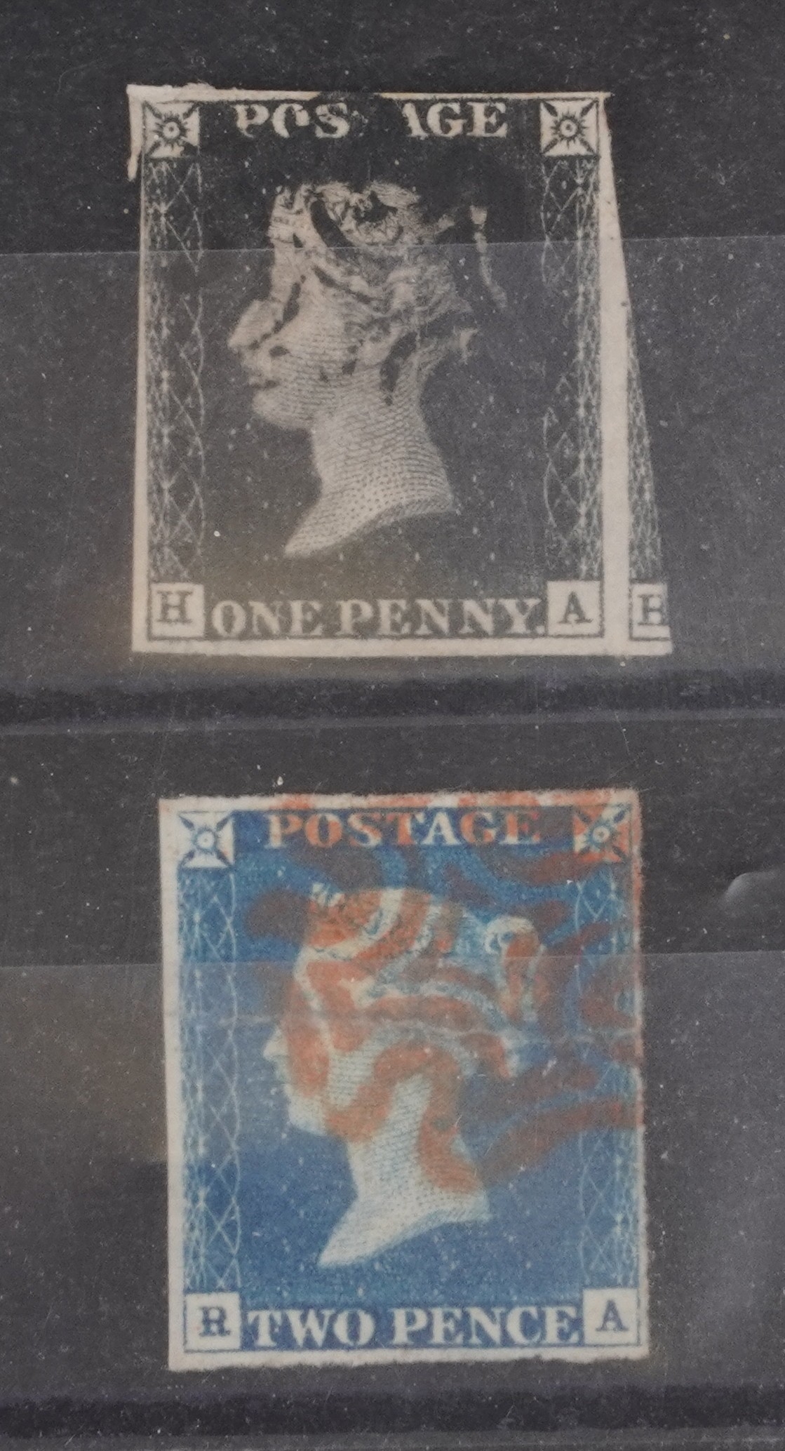 A Victorian 1840 Penny Black with black Maltese Cross, letters H and A ...