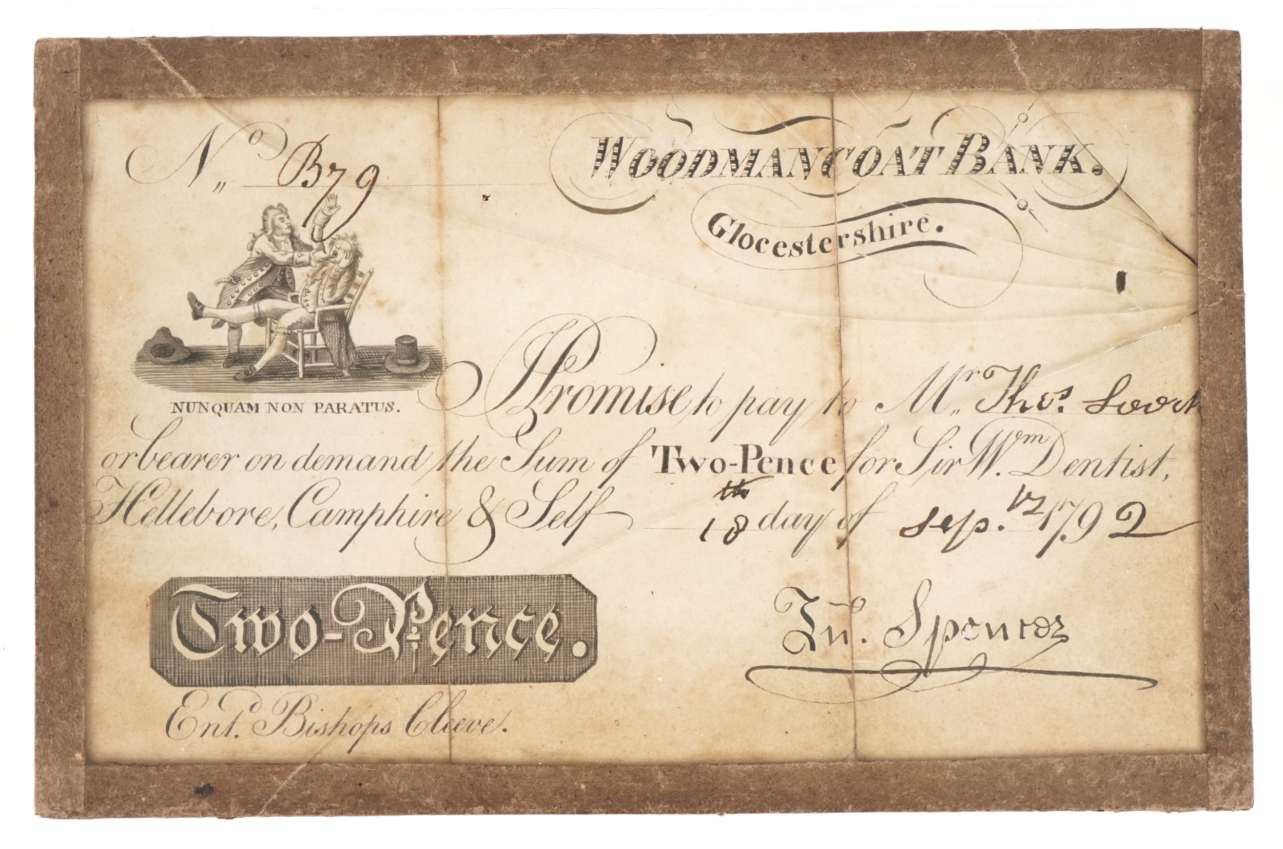 An 18th century Woodmancoat Bank of Gloucestershire two pence cheque ...
