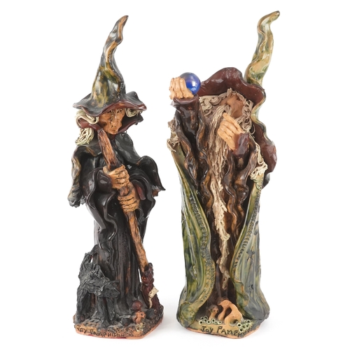 Two Studio pottery wizard and witch figures by Joy Pamphilon, each ...