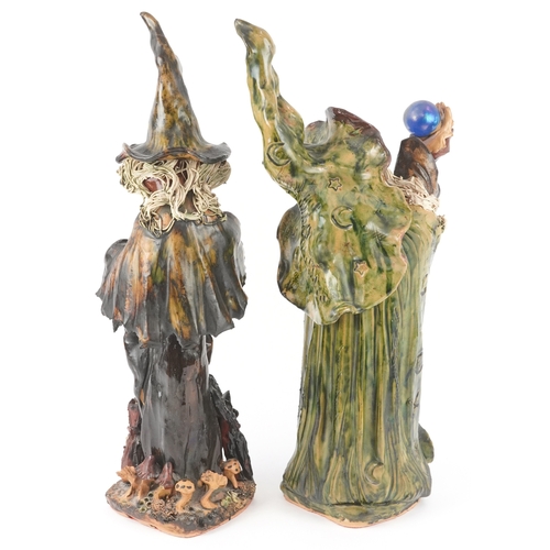 Two Studio pottery wizard and witch figures by Joy Pamphilon, each ...