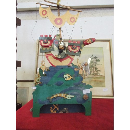 CIRCA 1970'S / 80'S HAND MADE WOODEN TOY AUTOMATON "FISHING KING" WITH ...