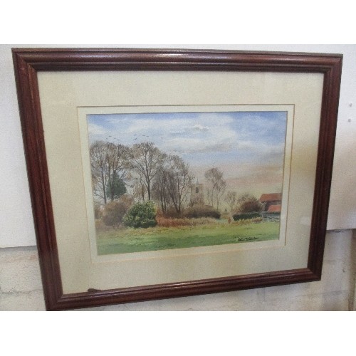 FRAMED WATERCOLOUR OF FEN DITTON CHURCH, CAMBRIDGE. BY PETER STANTON ...