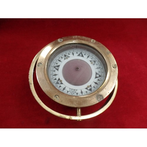 A GOOD VINTAGE BRASS CASED SHIP'S GIMBAL COMPASS BY HENRY BROWNE & SON ...