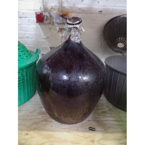 LARGE VINTAGE BROWN GLASS DEMIJOHN OR CARBOY -DIMPLED BOTTOM & BUBBLES ...
