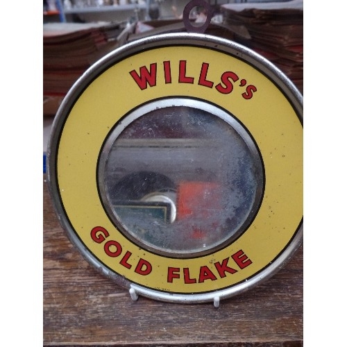 A VINTAGE WILLS'S GOLD FLAKE ADVERTISING TINPLATE SHAVING MIRROR WITH ...