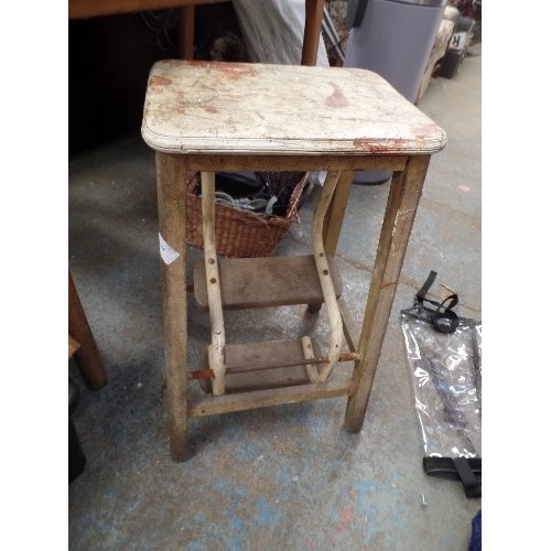 VINTAGE KITCHEN STOOL, WITH FOLD-IN STEPS.