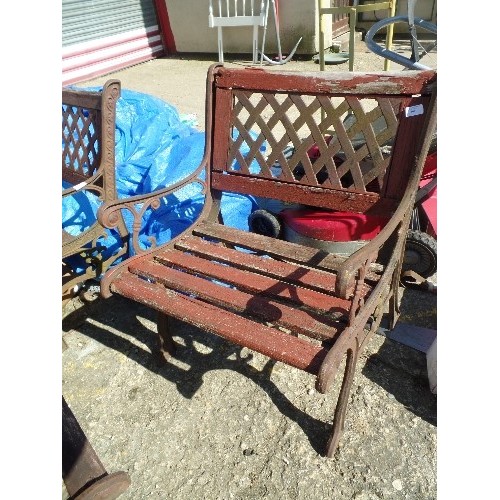 WOODEN & CAST IRON GARDEN CHAIR. ORNATE CAST CHAIR ENDS, AND LATTICE ...