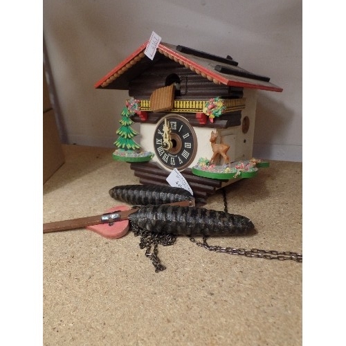 GERMAN DECORATIVE CUCKOO CLOCK WITH WEIGHTS AND PENDULUM