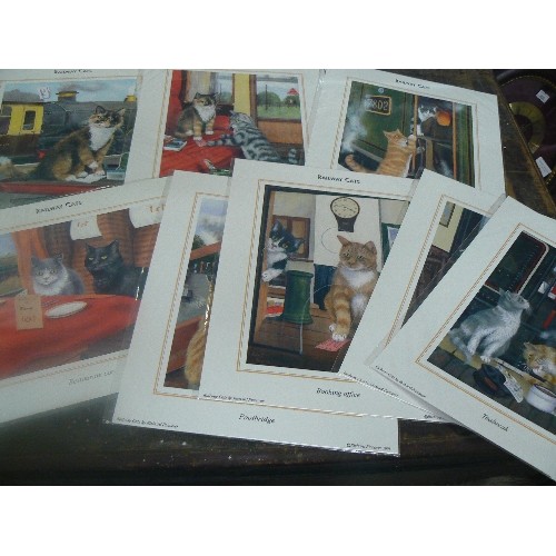 SET OF 8 RAILWAY CAT PRINTS, BY RICHARD PICCAVER. INC TRAINSPOTTING ...