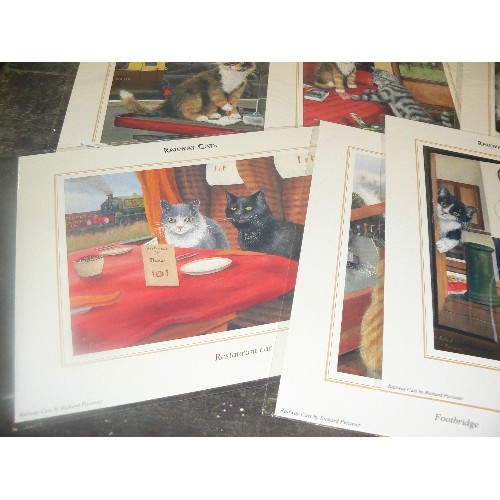 SET OF 8 RAILWAY CAT PRINTS, BY RICHARD PICCAVER. INC TRAINSPOTTING ...