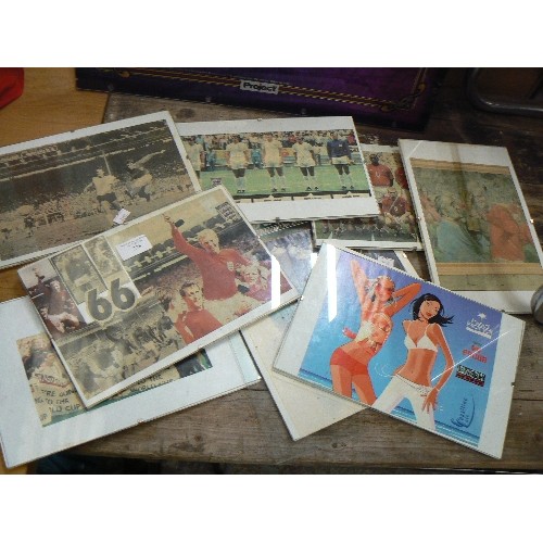 VINTAGE FOOTBALL 1966 NEWSPAPER CUT-OUTS ETC IN 8 X CLIP FRAMES.
