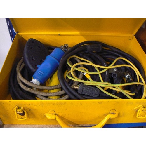 YELLOW METAL BOX WITH ELECTRICAL LEADS