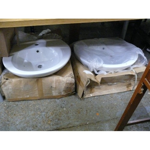 2 X WASH HAND BASINS, SEMI PEDESTAL, ONE TAP HOLE