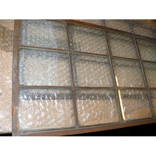 COPPER WINDOW FRAMES 10" X 25" X 3/8" WITH 18 GLASS PANELS.