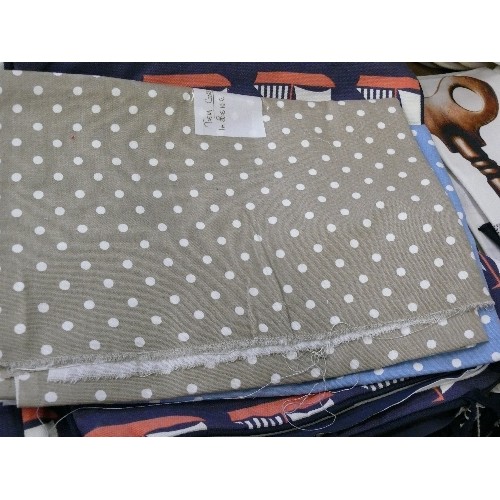 SPOTTY MATERIAL IN GREEN, BLUE AND GREY, CUT INTO 1 METRE LENGTHS