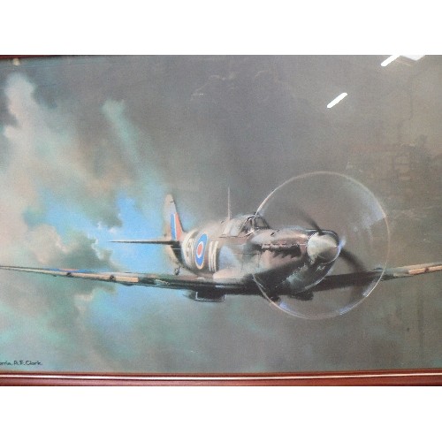 Two large framed & glazed prints of spitfires in flight, one by Barrie ...