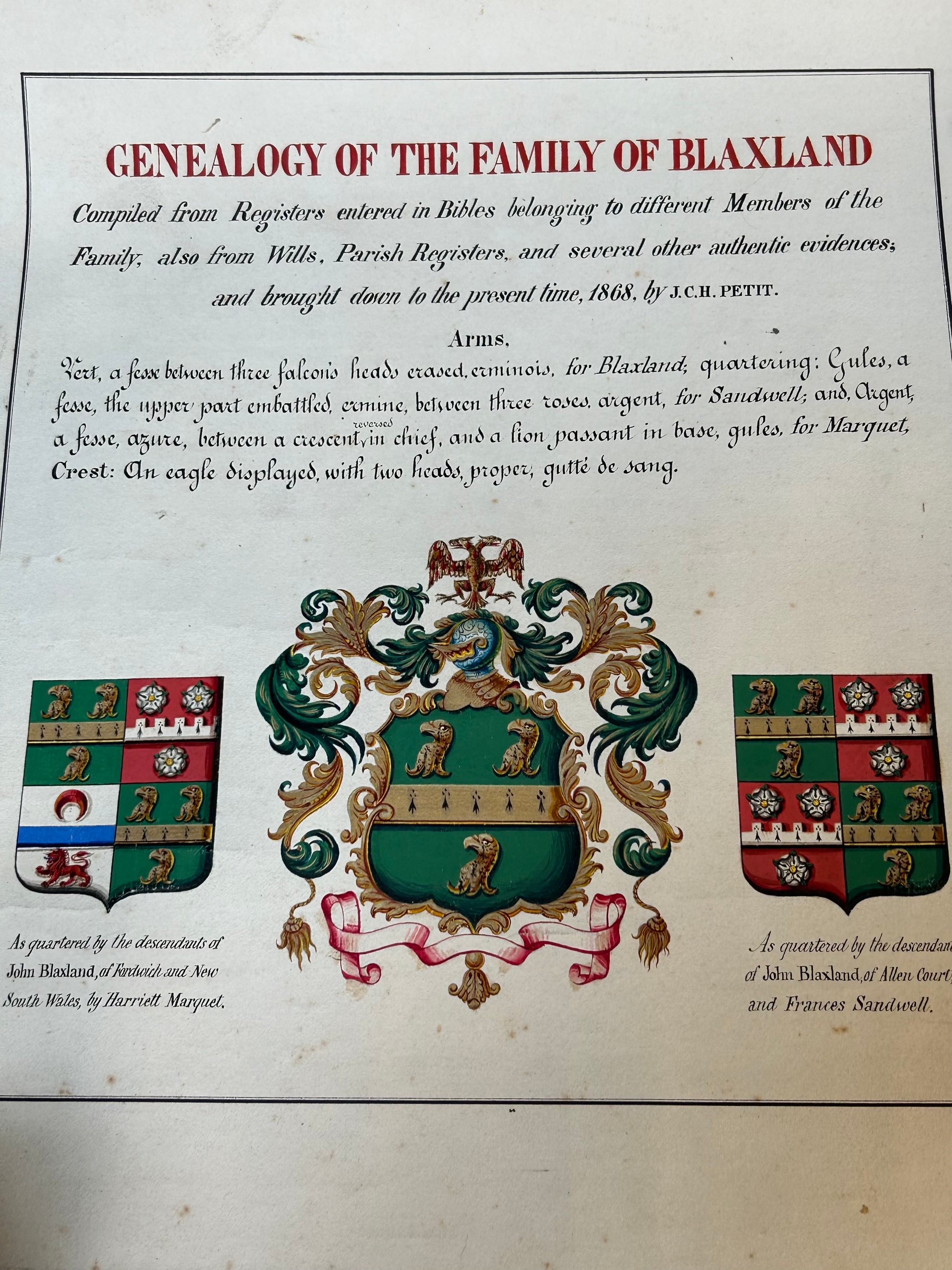 A superb Victorian hand written Family Tree, “Genealogy of the Family ...