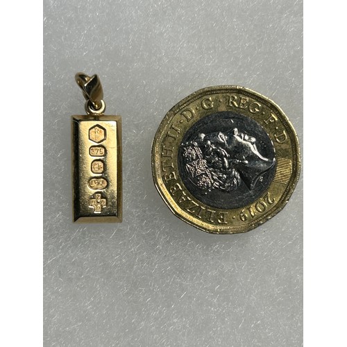 A 9ct Gold bar - millenium hallmark, engraved to the back. 3.5 grams