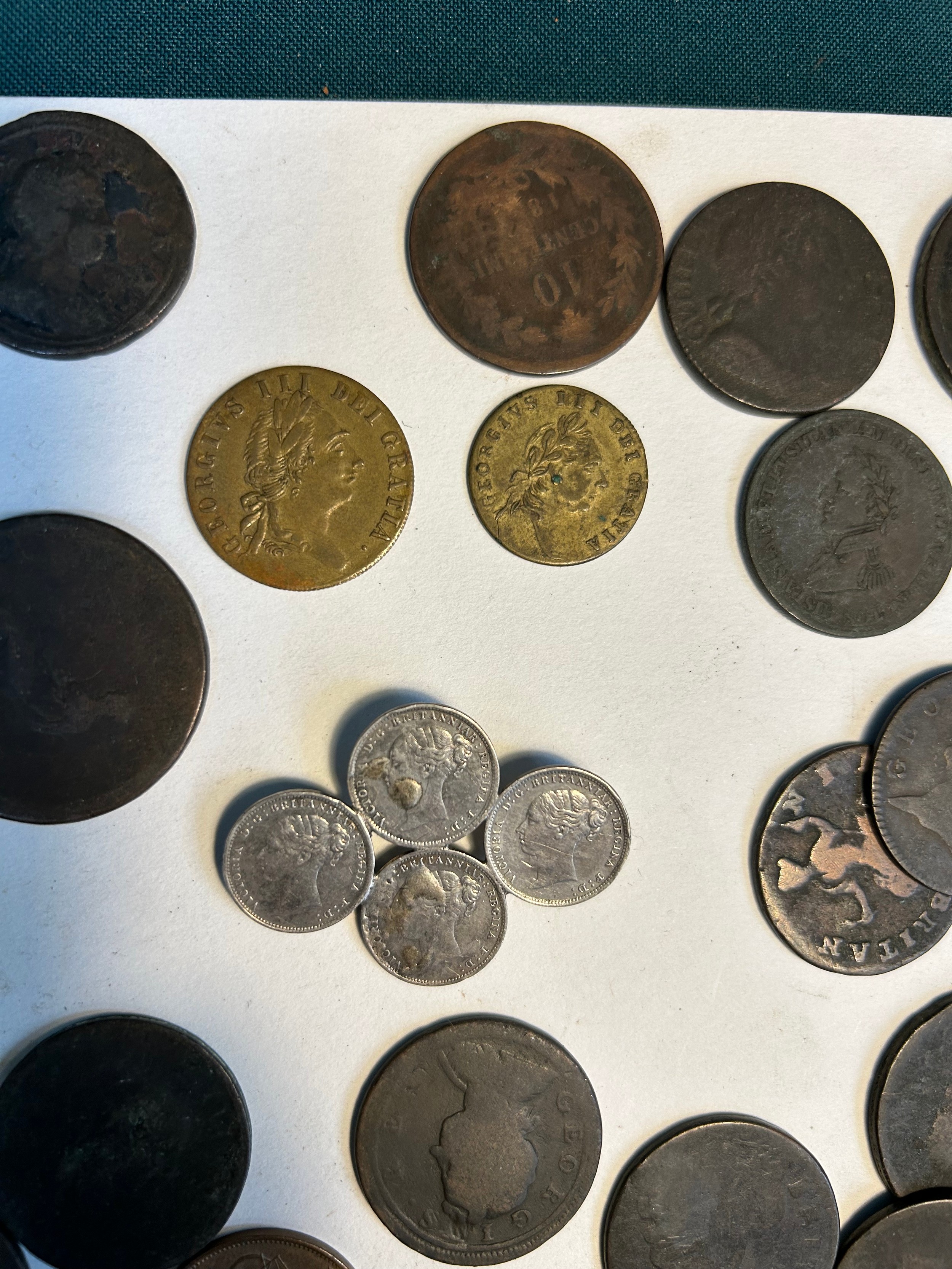 Georgian & Victorian coins inc a silver threepenny bit brooch, 1797 ...