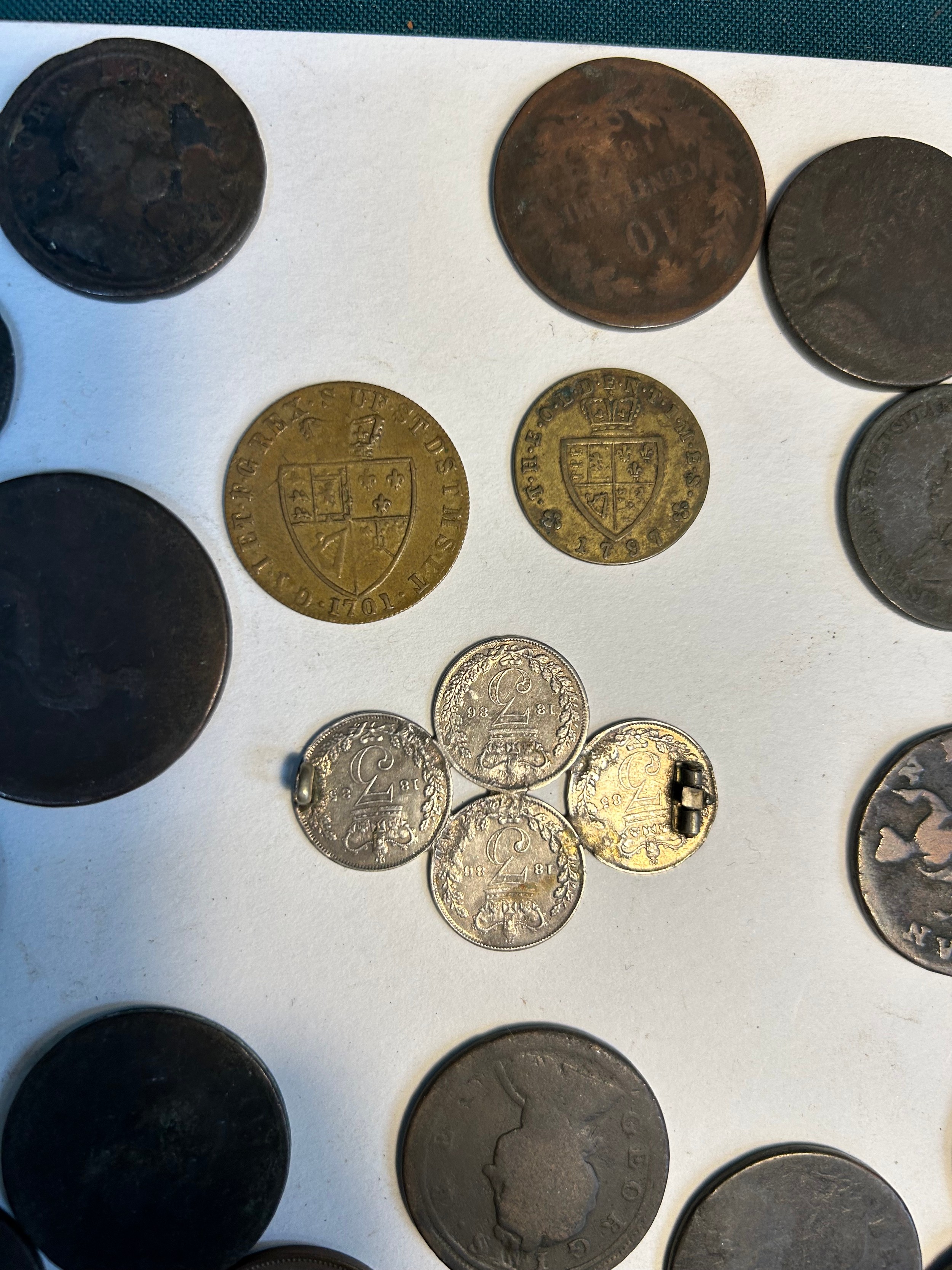 Georgian & Victorian coins inc a silver threepenny bit brooch, 1797 ...