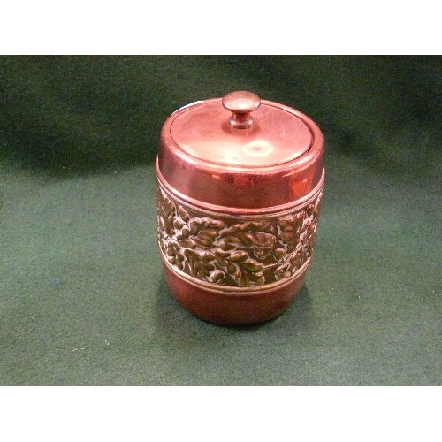 COPPER TEA CADDY WITH BRASS LEAF DESIGN CENTRE