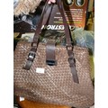 LARGE WOVEN LEATHER JIGSAW TOTE BAG.
