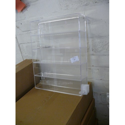 6 X ACRYLIC DISPLAY CASES & SHELVES, NEW/PACKAGED.