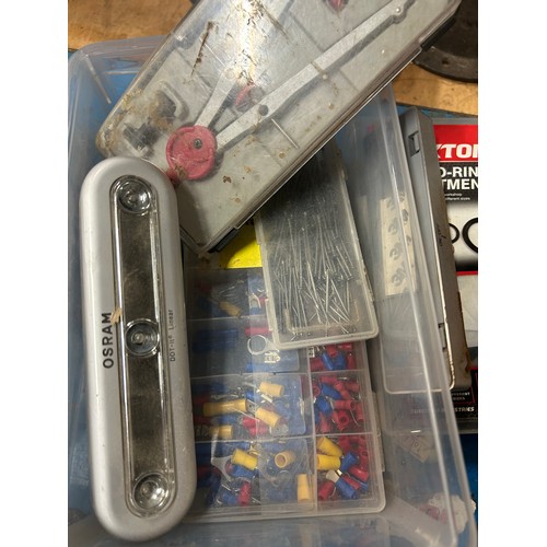 BOX OF ABRASIVE FLAPPER WHEELS, BUFFING HEADS TOGETHER WITH ELECTRICAL ...