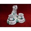 German ceramic table cruet set with green leaf and gilt decoration ...