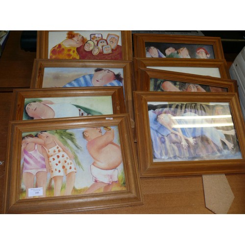 SET OF 8 COMICAL PRINTS BY ERIKA OLLER IN PINE FRAMES